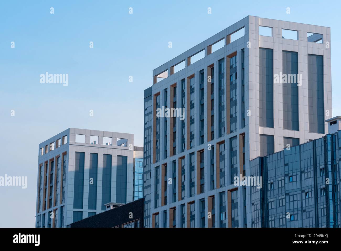 cityscape, urban background, group of facades of modern high-rise ...