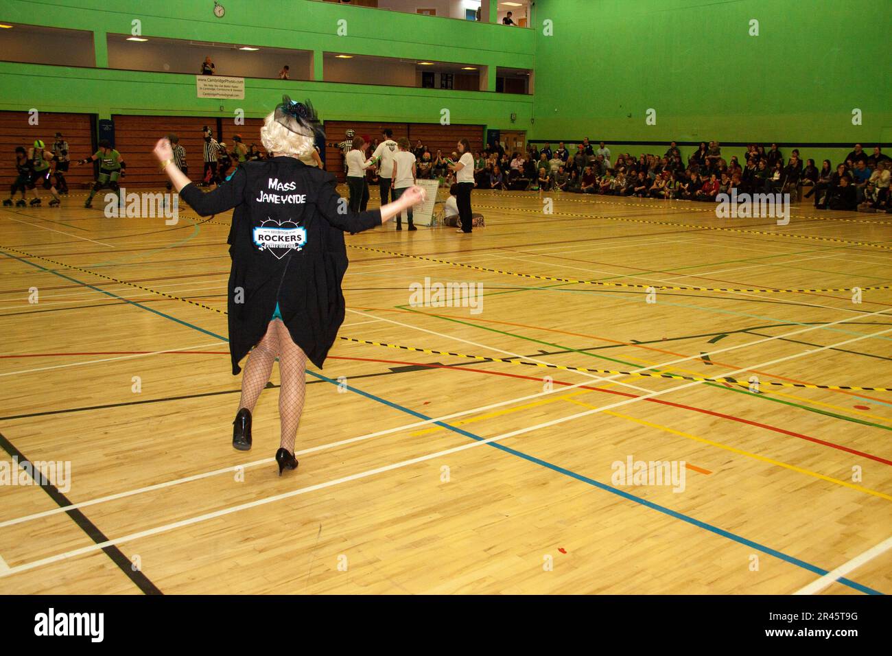 Highly involved Brighton Rockers coach Mass Janeycide at a roller derby ...
