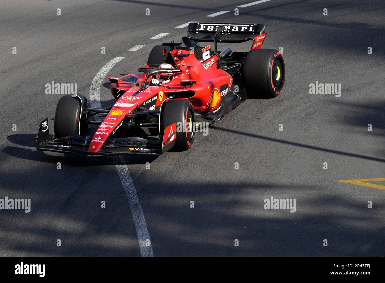Ferrari driver Charles Leclerc of Monaco steers his car during the Formula One second practice ...