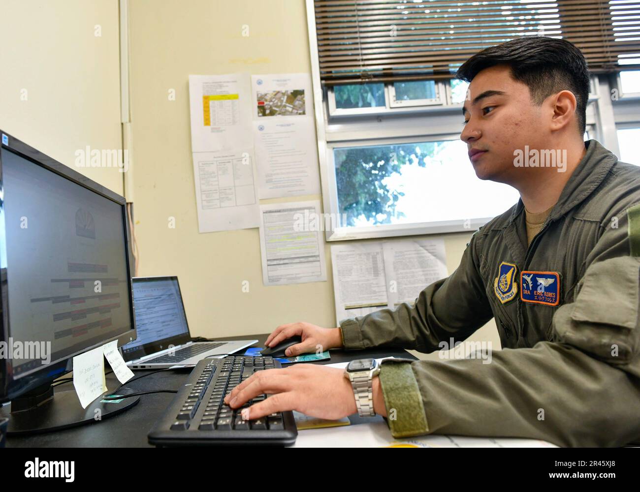 U.S. Air Force Senior Airman Eric Flores, 961st Airborne Air Control ...