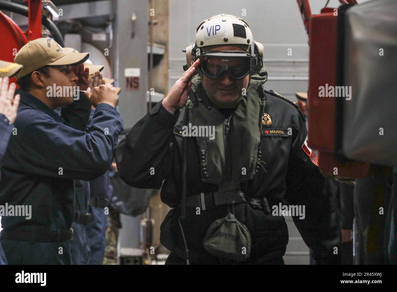 230329-N-AL206-1016 ATLANTIC OCEAN (March 29, 2023) Sideboys pipe ...