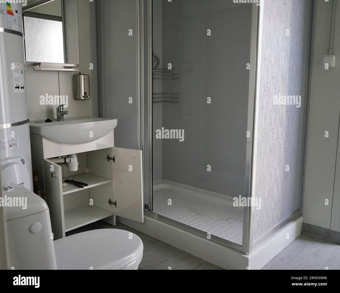 With installed bathrooms, the wet containerized housing units erected ...