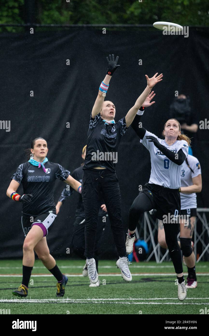 Washington, USA. 13th May, 2023. Shadow player Blaise Sevier jumps to ...