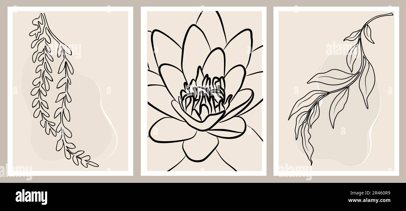 Botanical wall art vector set. Line art drawing Stock Vector Image ...