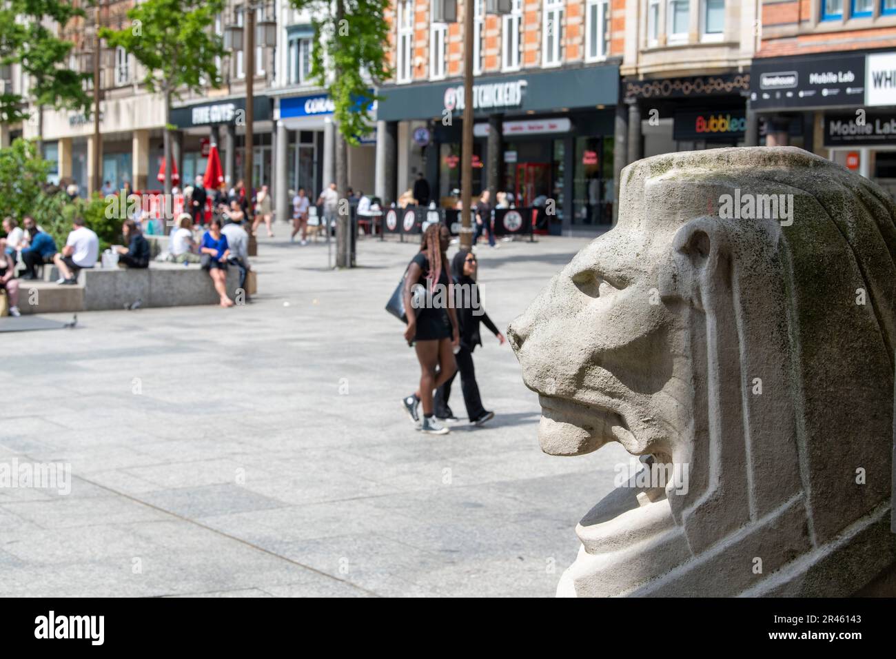 Left Lion in Market Square in Nottingham City, Nottinghamshire England ...