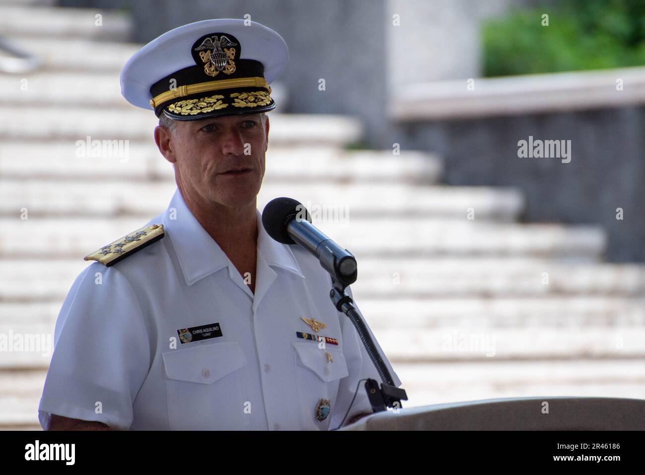 HONOLULU (April 10, 2023) Adm. John C. Aquilino, Commander U.S. Indo-Pacific Command, speaks ...