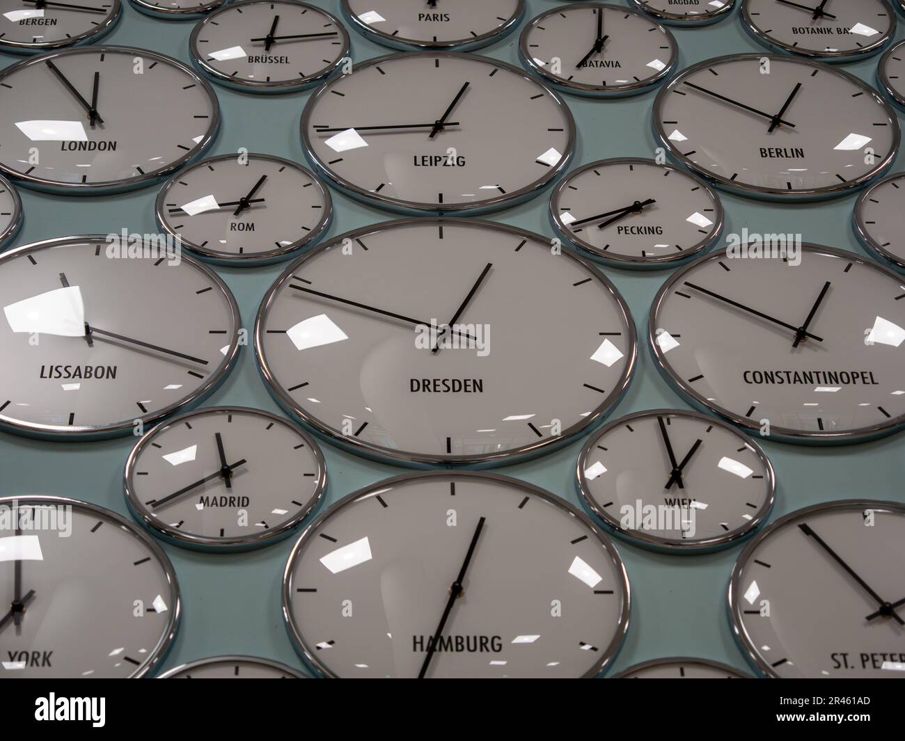 Wall Clock with the time of different European cities in Berlin. Clock ...