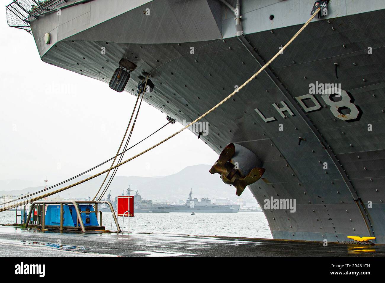 The amphibious assault ship USS Makin Island (LHD 8) stands moored with ...
