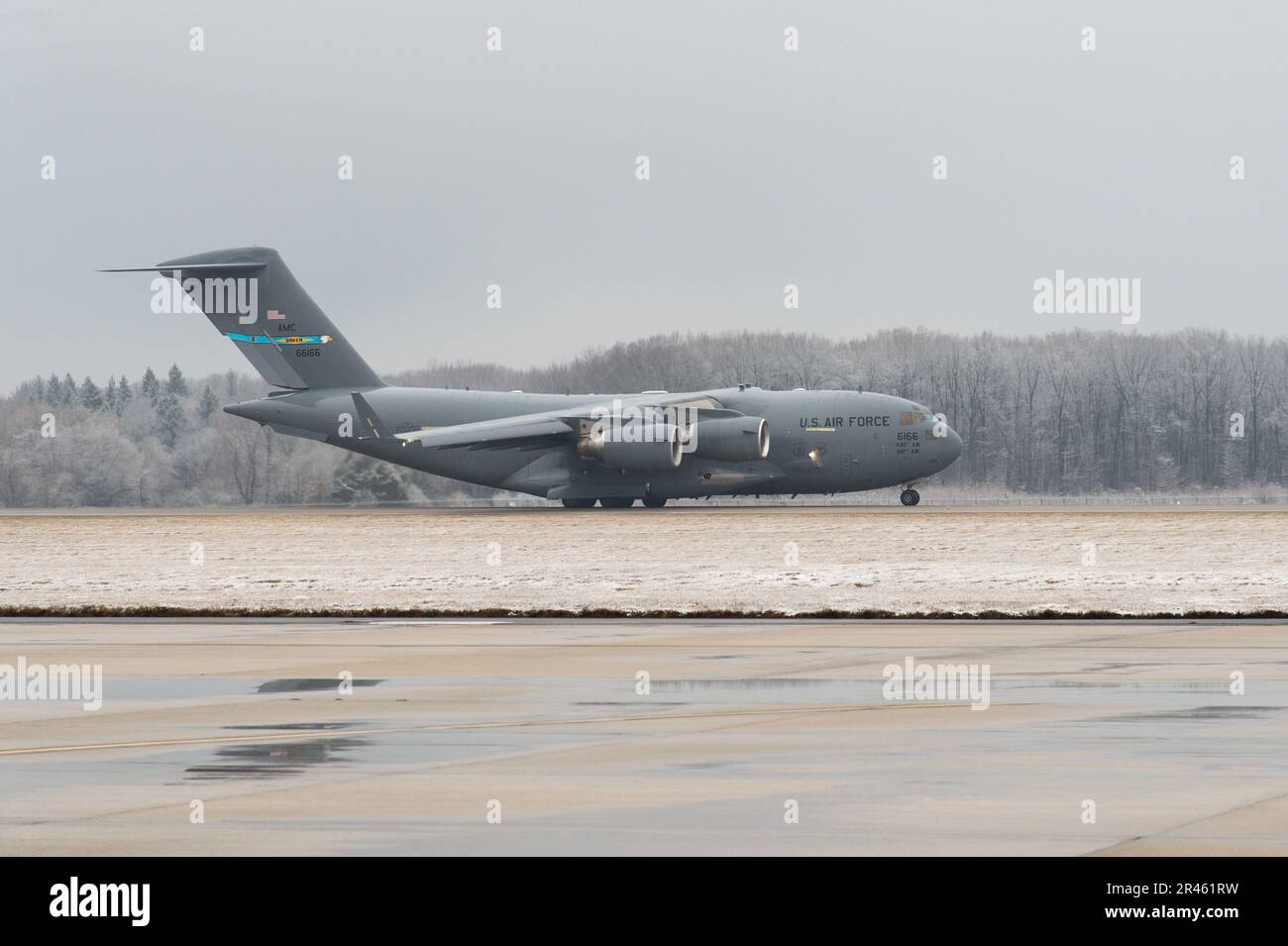 A C-17 Globemaster III takes off at Dover Air Force Base, Delaware, Feb ...