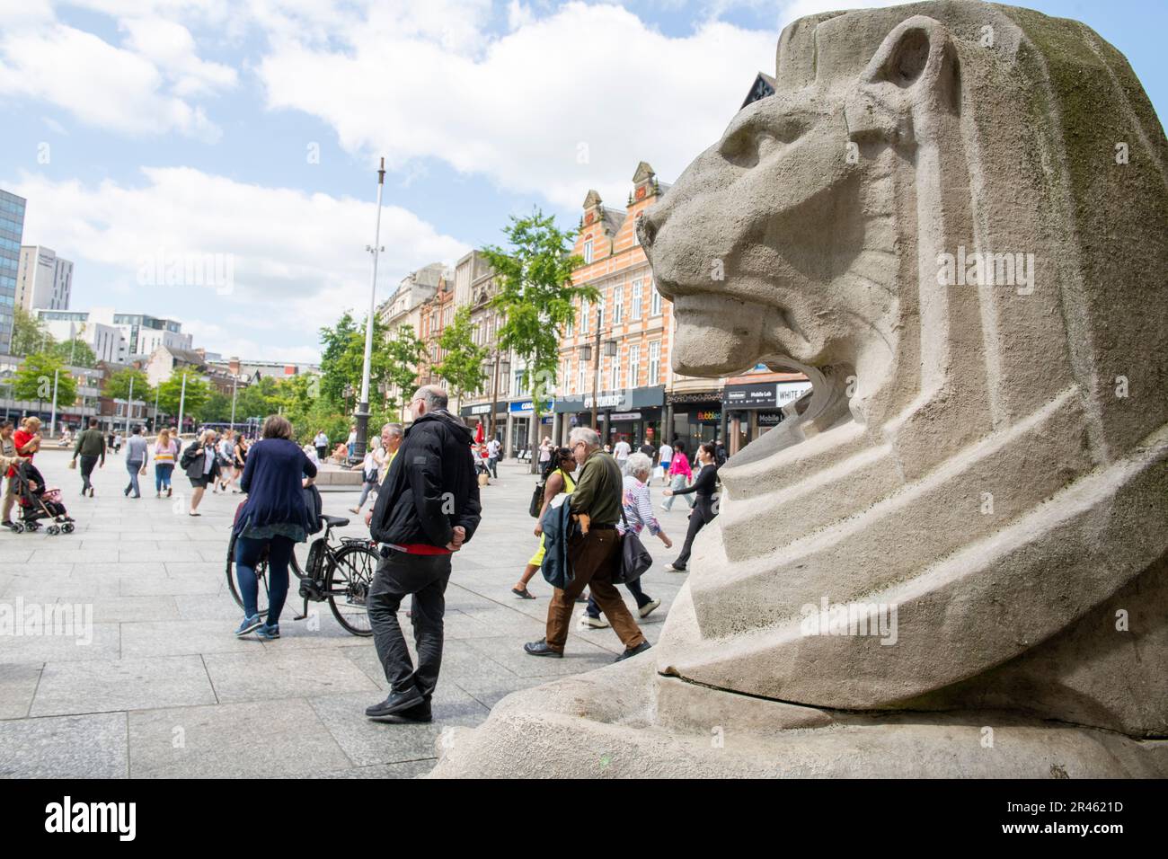 Left Lion in Market Square in Nottingham City, Nottinghamshire England ...