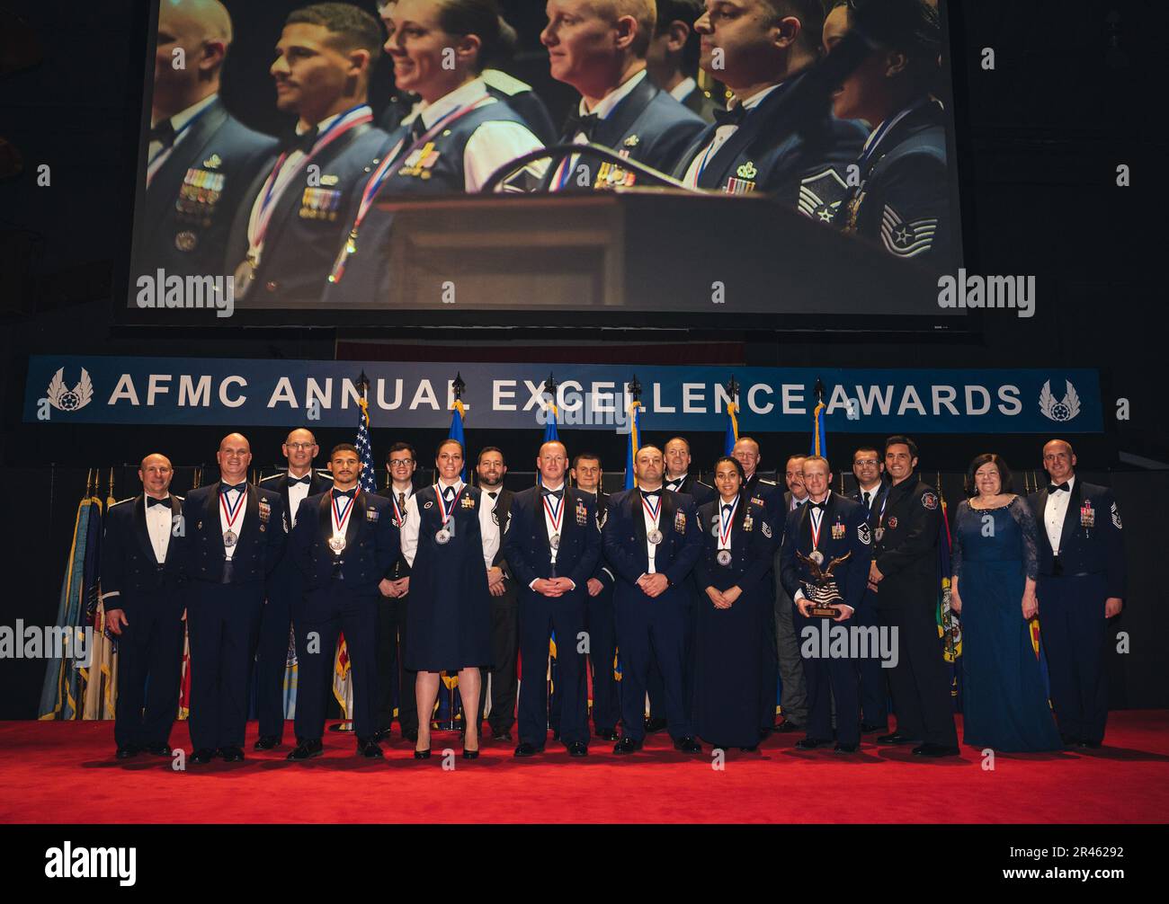 Air Force Materiel Command Annual Excellence Award winners pose with AFMC senior leadership ...