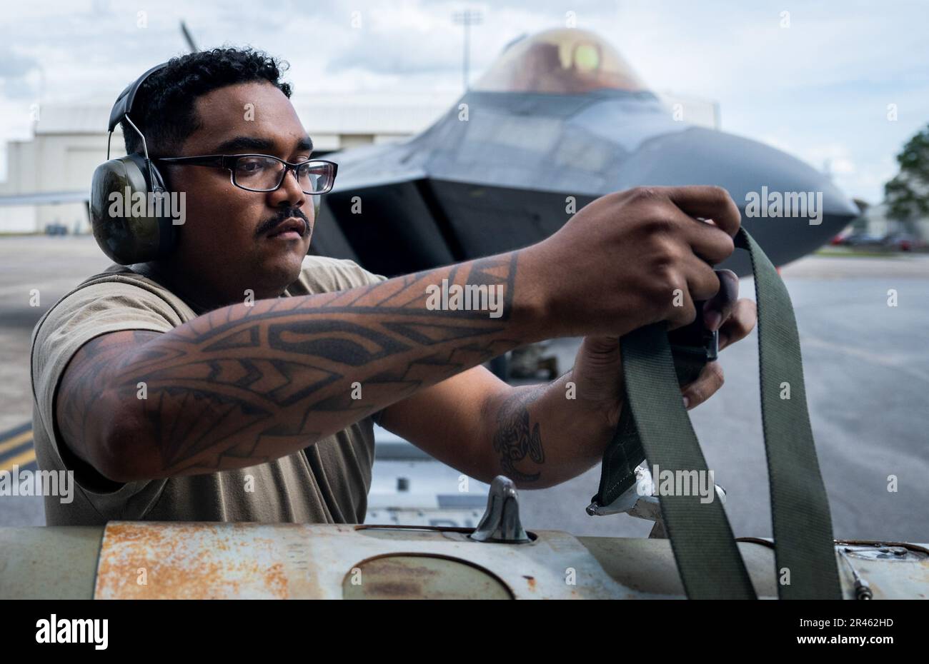 Senior Airman Damian Soto, 43rd Fighter Generation Squadron, removes ...