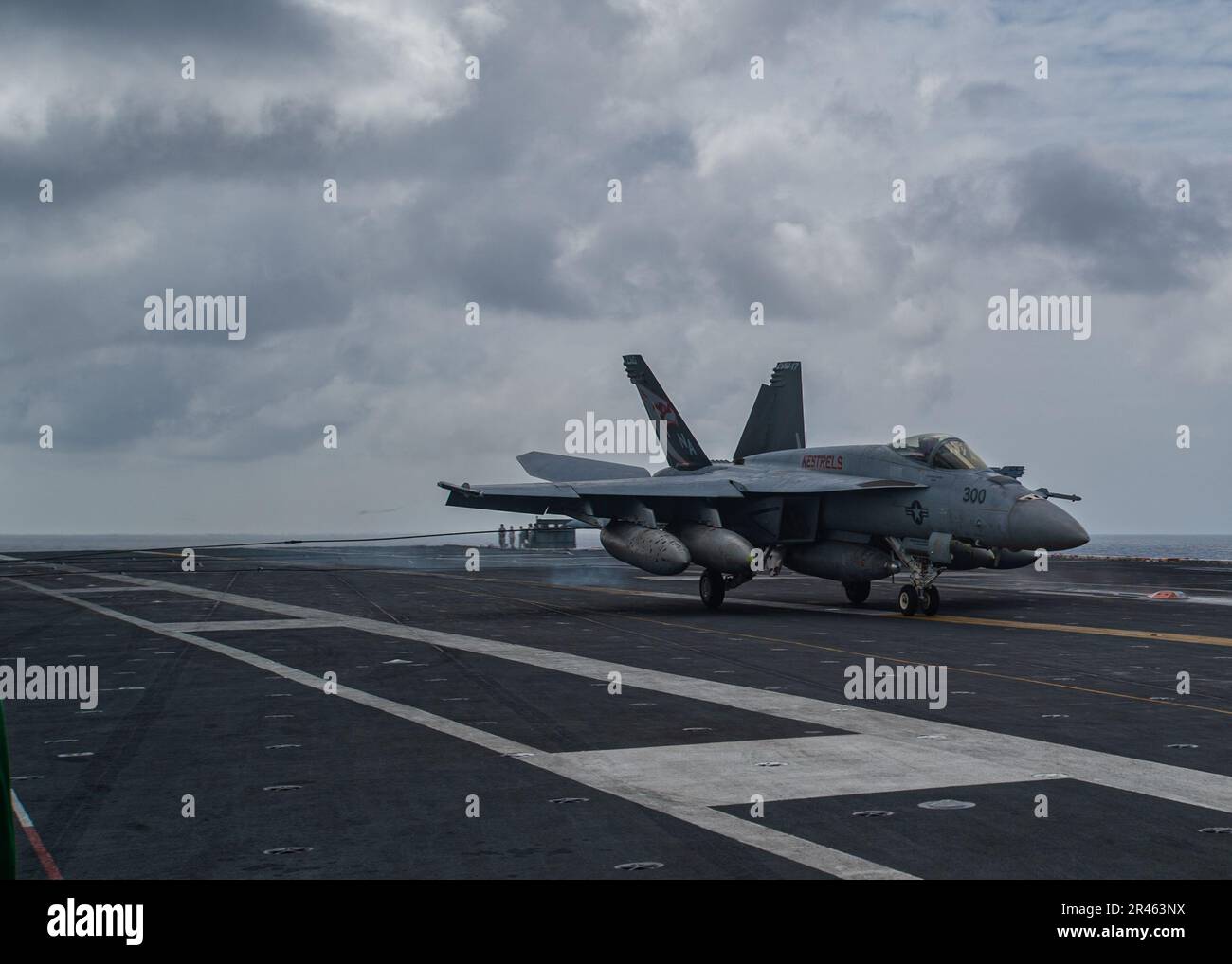 230117-N-MH015-1185 SOUTH CHINA SEA (Jan. 17, 2023) An F/A-18E Super Hornet from the “Kestrels ...