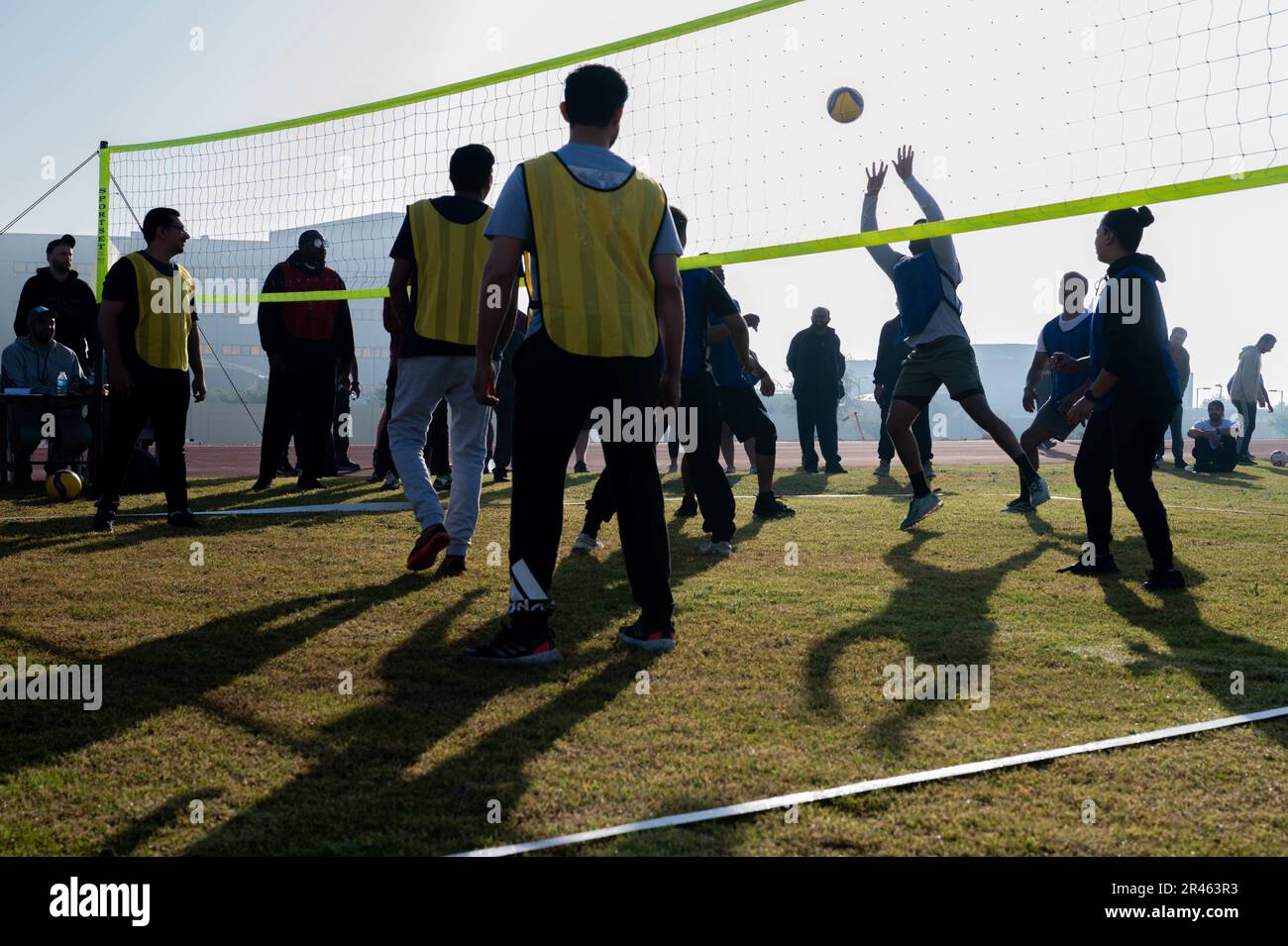 U.S. Air Force Airmen play volleyball against Qatar Emiri Air Force members during Qatari ...