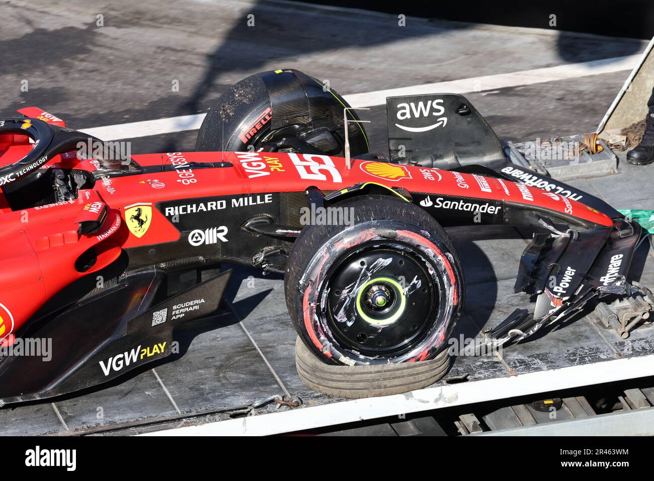Monaco, Monte Carlo. 26th May, 2023. The damaged Ferrari SF-23 of ...