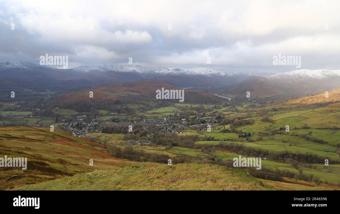 A scenic landscape of a tranquil mountainous valley in Windermere ...