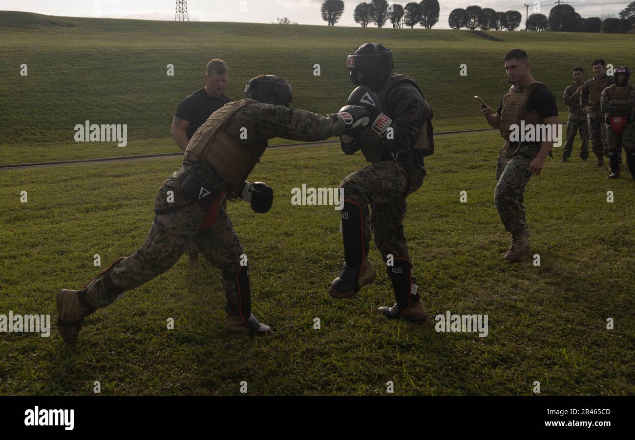 U.S. Marines with the 31st Marine Expeditionary Unit, spar during a ...