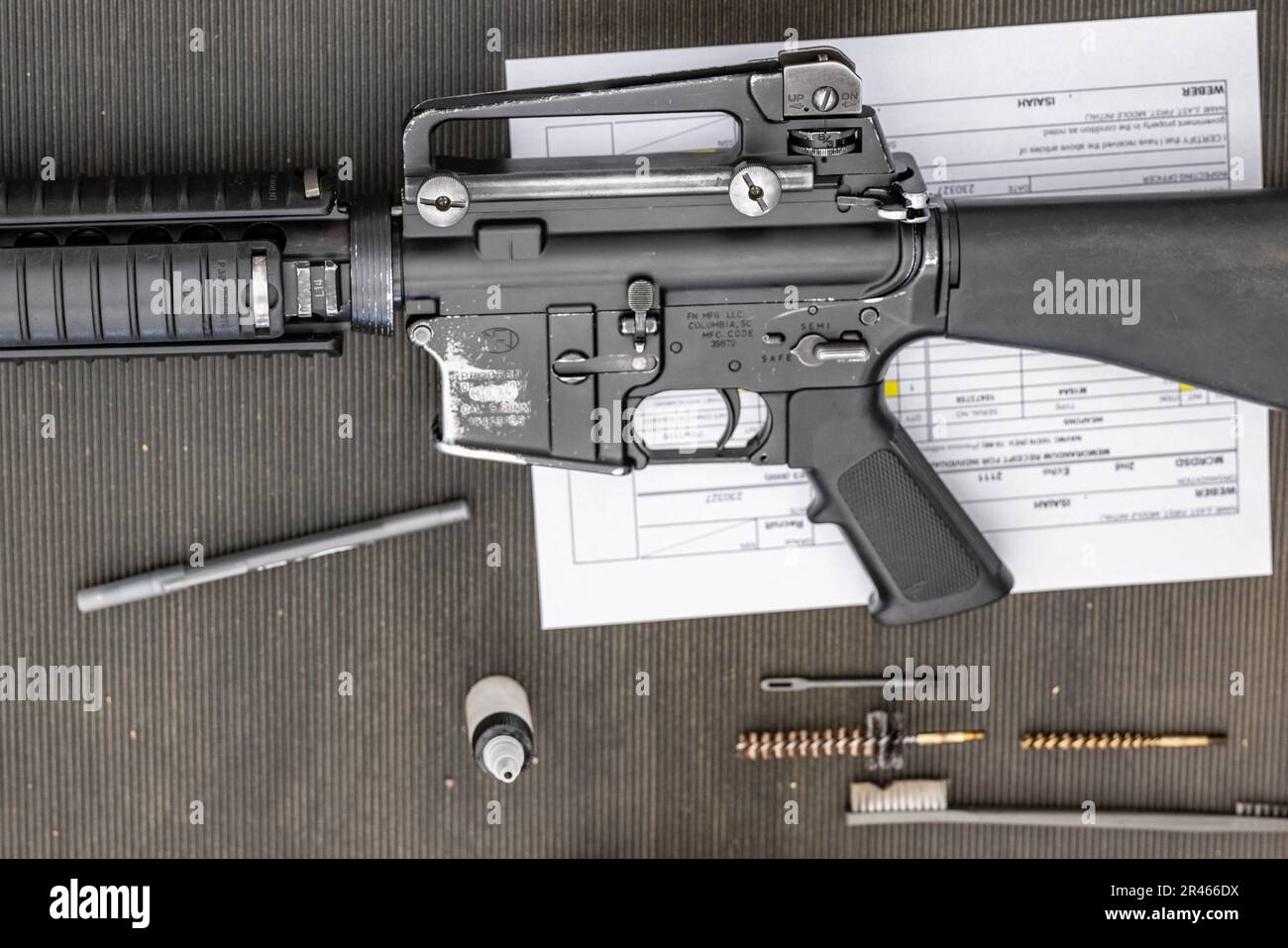 An M16A4 service rifle sits on a table during rifle issue at Marine ...