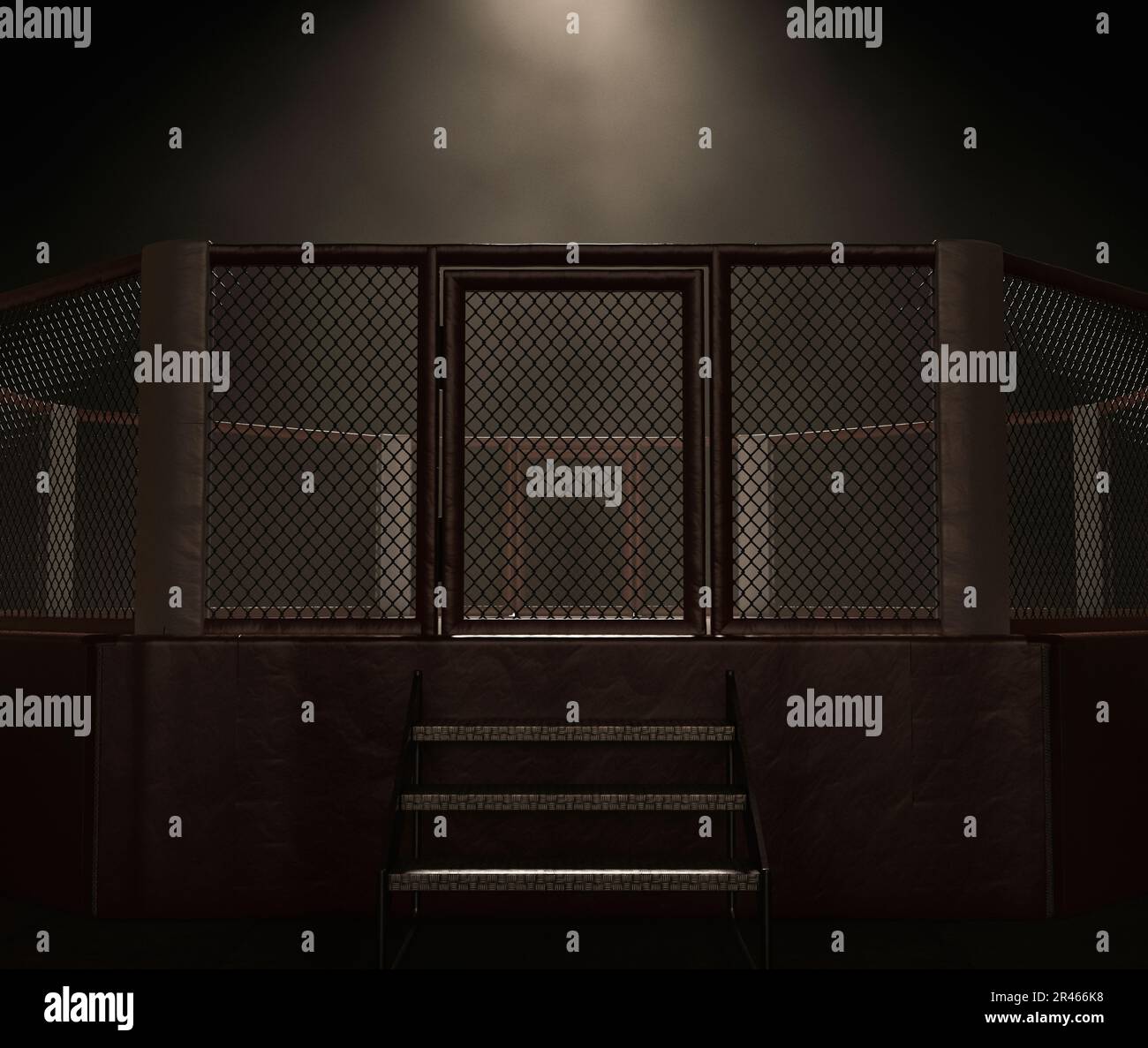 A modern MMA ring spotlit on a dark and ominous isolated background ...