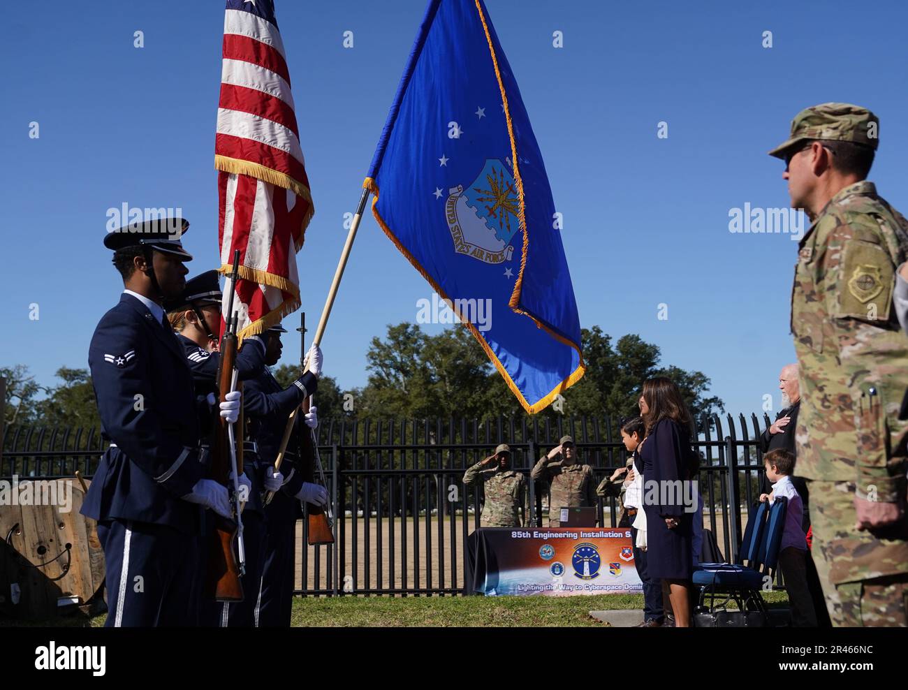 Members of the Keesler Honor Guard display the flags during the 85th ...