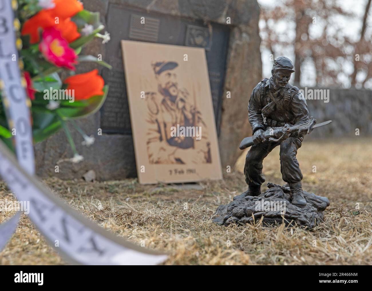 A statue of Capt. Lewis Millet sits near the memorial site of the ...