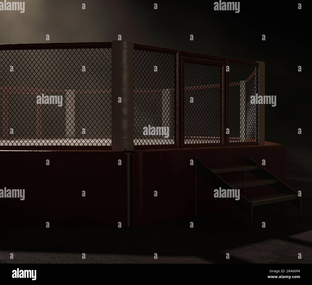 A modern MMA ring spotlit on a dark and ominous isolated background ...