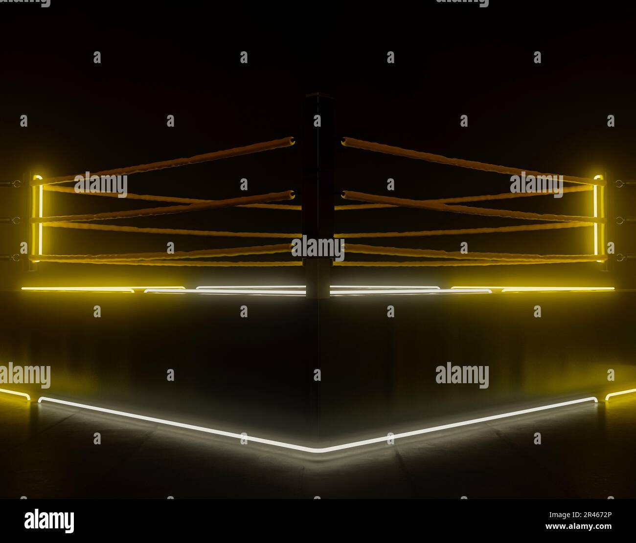 A futurist cyberpunk concept of a wrestling ring lit by illuminated ...