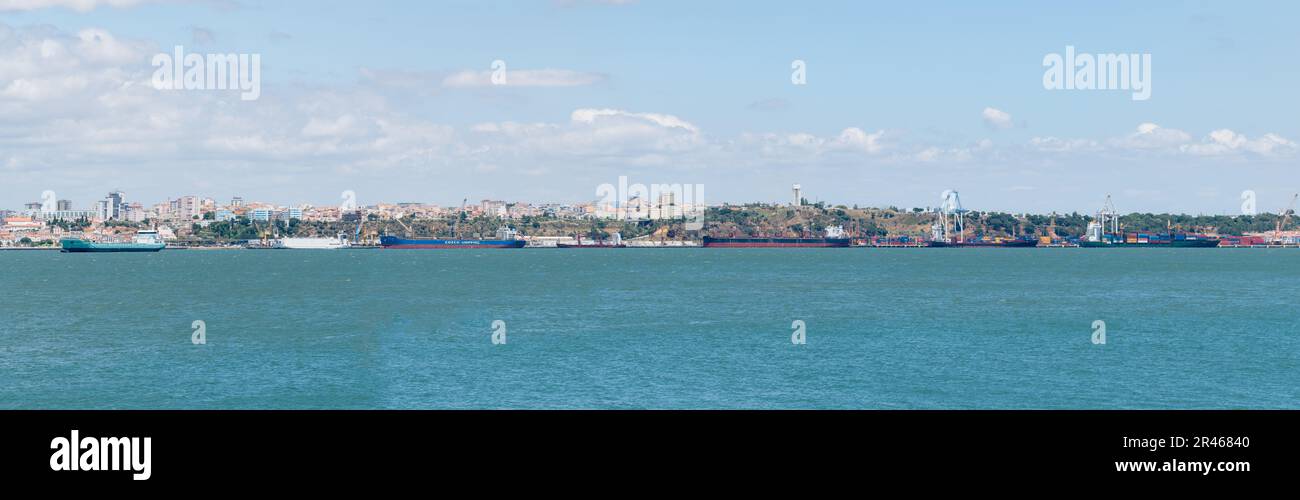 A panoramic view over the Terminal Maritimo Do Sado in Setubal near the ...