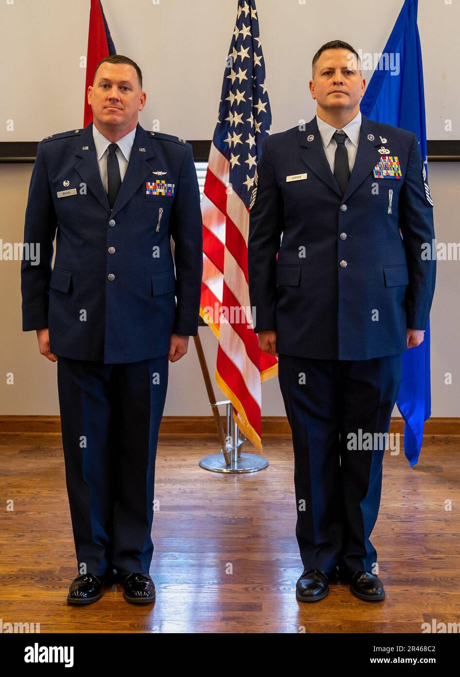 Chief Master Sgt. Daniel Harron, right, senior enlisted leader for the ...