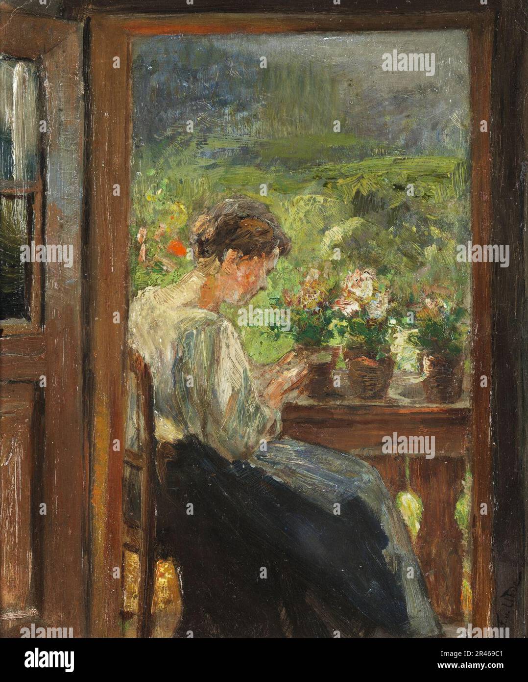Fritz von Uhde - Lesende Frau auf Balkon Stock Photo - Alamy