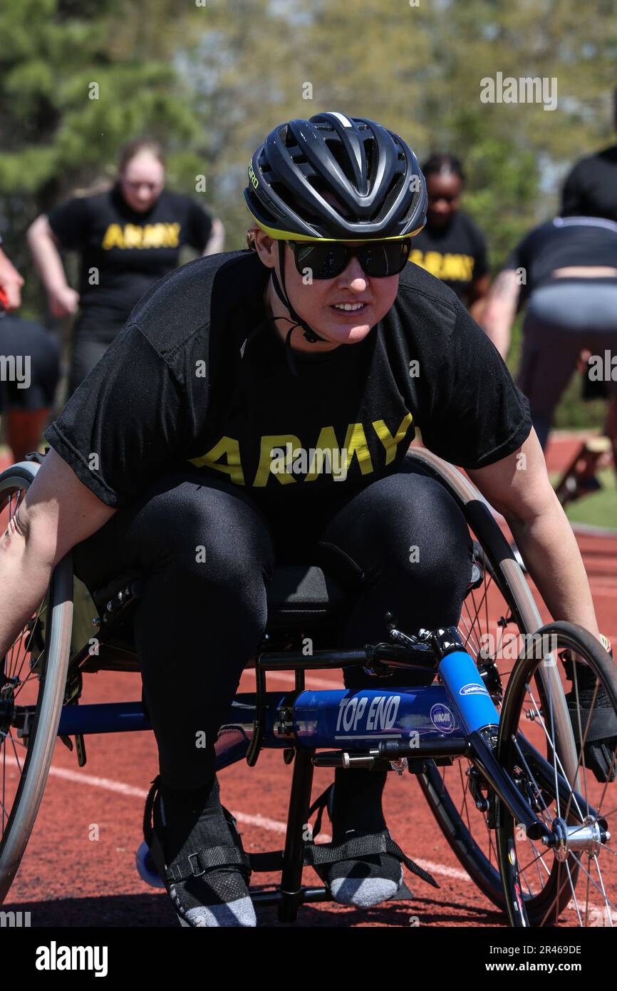 U.S. Army Maj. Victoria Camire, cycling on the track during the U.S ...