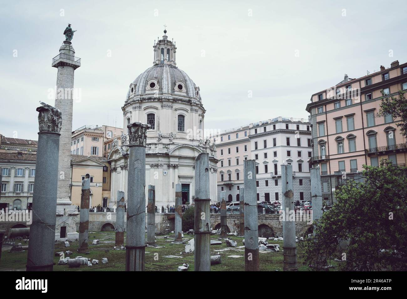 A view over the ruins of Trajan's Forum, Trajan's Column and the church ...