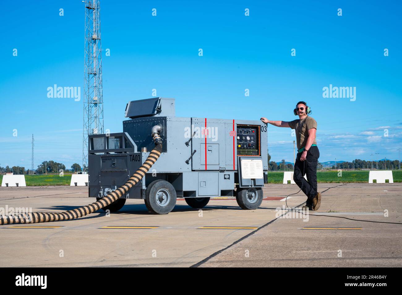 A crew chief assigned to the 23rd Expeditionary Bomb Squadron works to ...