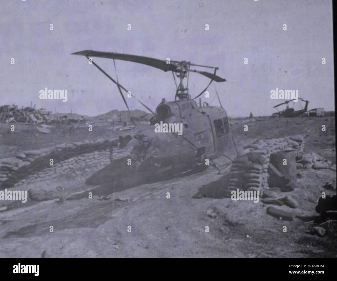 UH-1 damage in rocket attack on Camp Evans, 21 May 1968 Stock Photo - Alamy