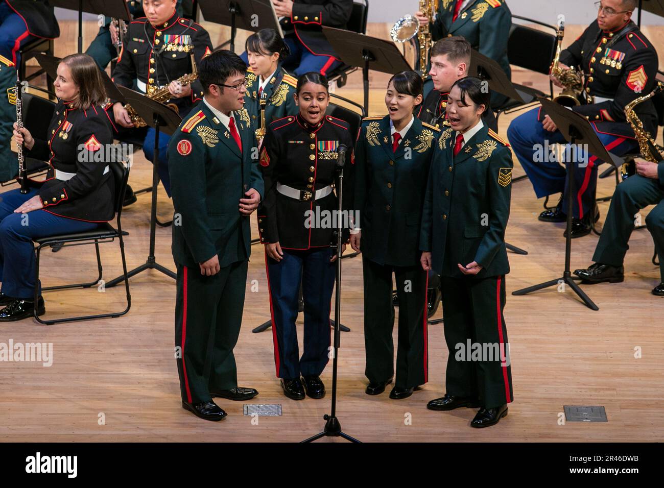 U.S. Marines with the III Marine Expeditionary Force Band and members ...