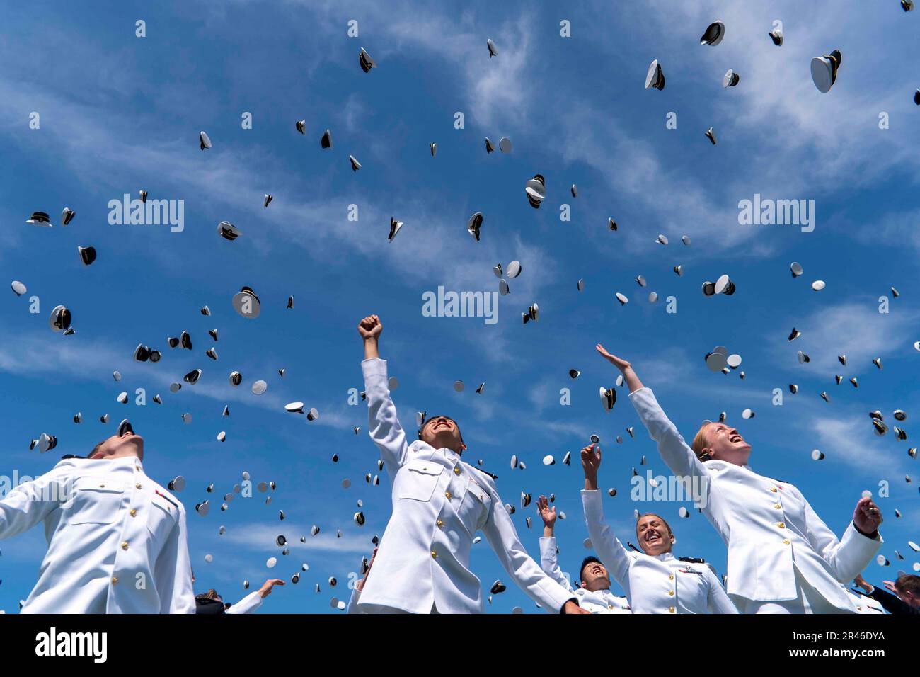 Annapolis, USA. 26th May, 2023. Naval Academy graduates throw their ...