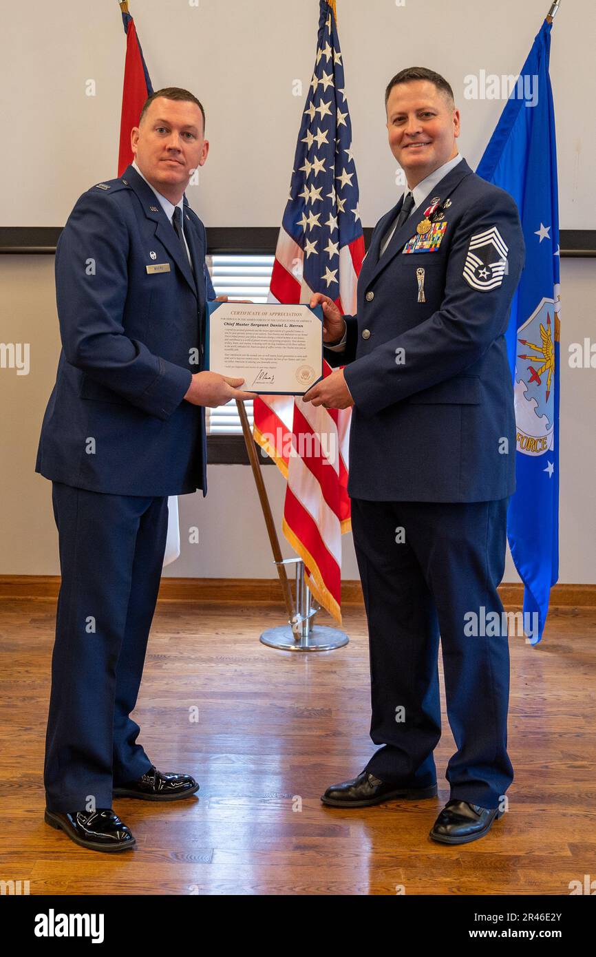 Chief Master Sgt. Daniel Harron, right, senior enlisted leader for the ...