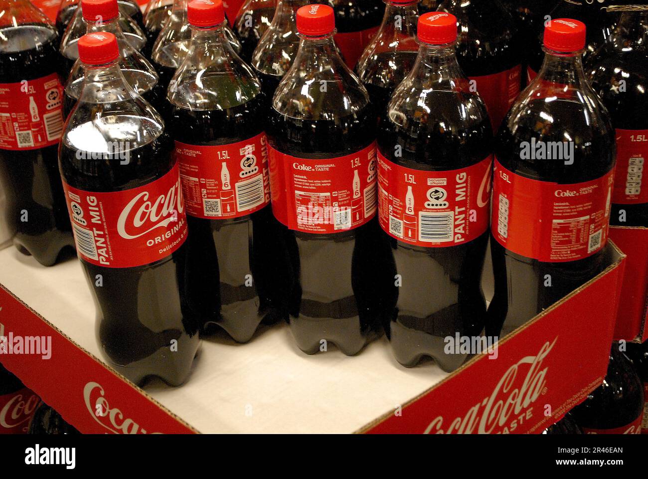 25 May,2023/Coca cola bottles ons le in grocery store in danish capital ...