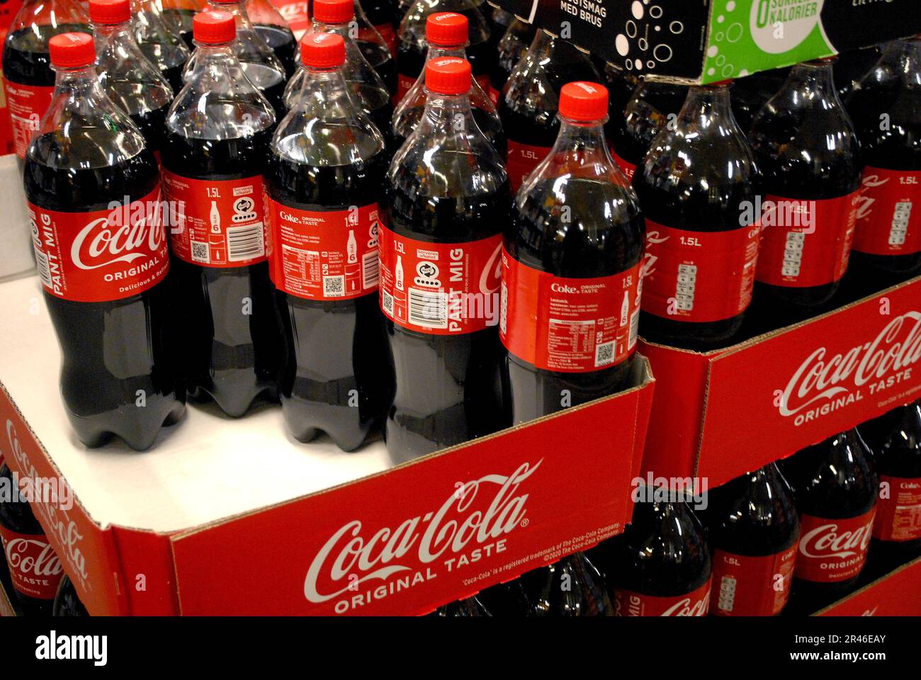 25 May,2023/Coca cola bottles ons le in grocery store in danish capital ...