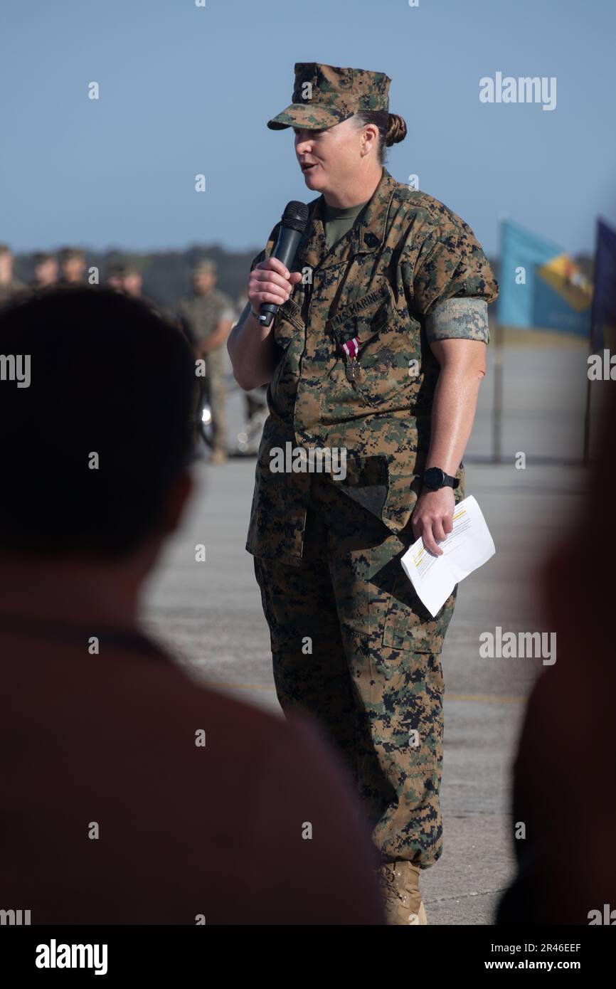 U.S. Marine Corps Sgt. Maj. Christine Henning, out-going sergeant major ...