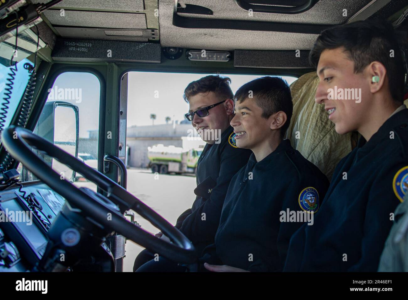 U.S. Navy Junior Reserve Officer Training Corps cadets check out a P ...