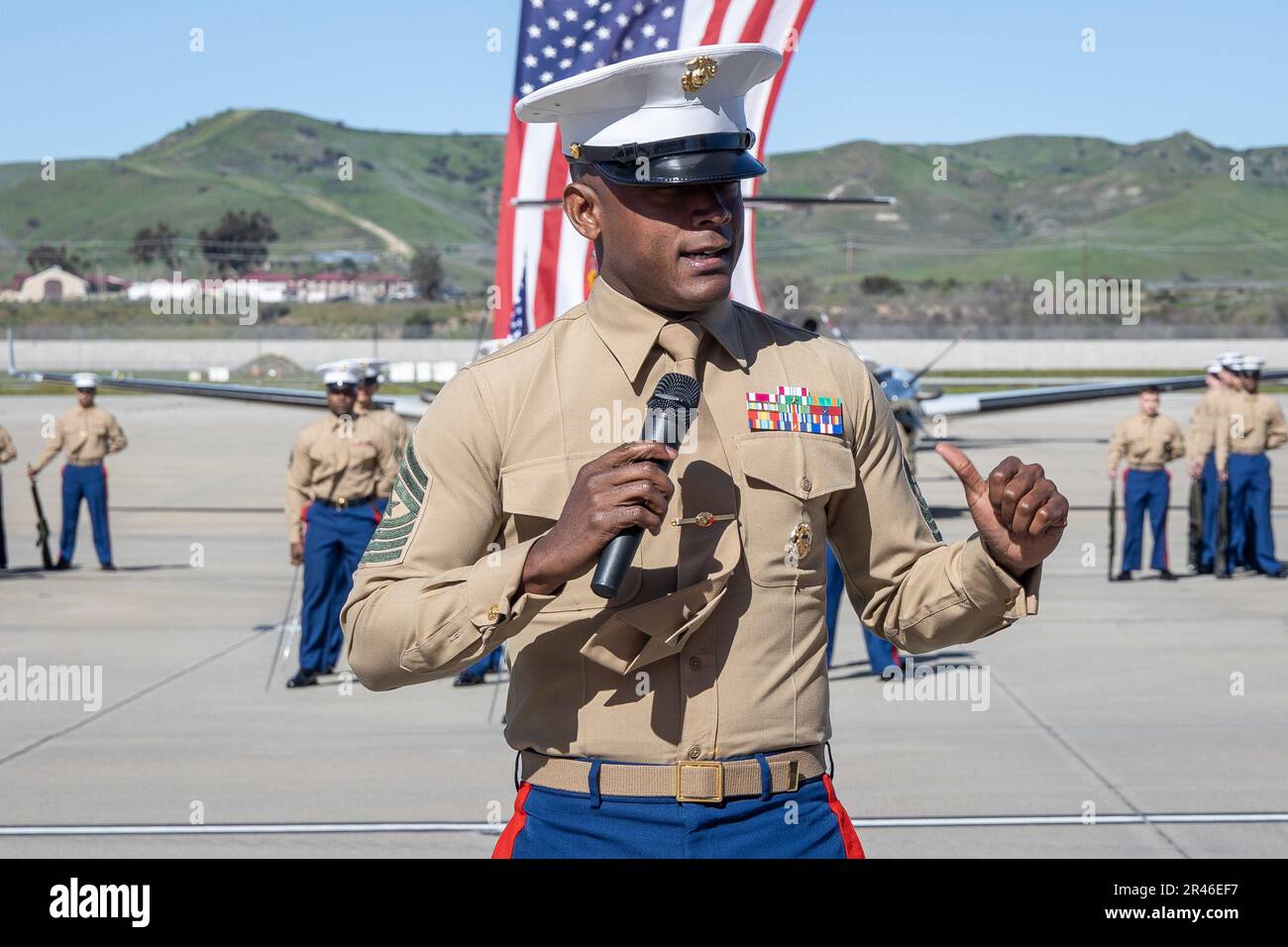 U.S. Marine Corps Sgt. Maj. Robert Catching, the incoming sergeant major for Headquarters and ...