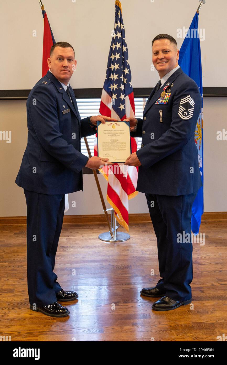 Chief Master Sgt. Daniel Harron, right, senior enlisted leader for the ...