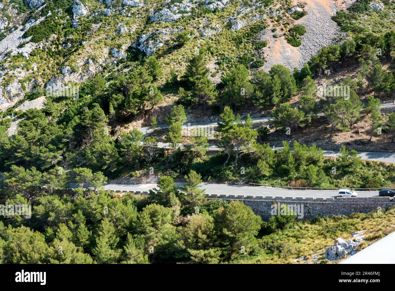 View from Mirador de Es Colomer on the twisty road, tourist attraction ...