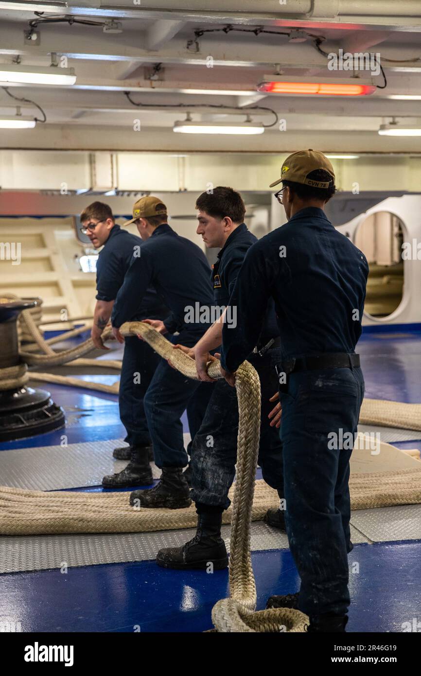 Sailors assigned to the first-in-class aircraft carrier USS Gerald R ...