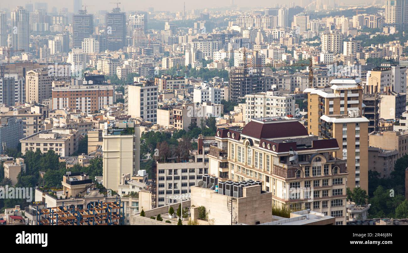 An aerial view of Tehran cityscape with multiple buildings in Iran ...