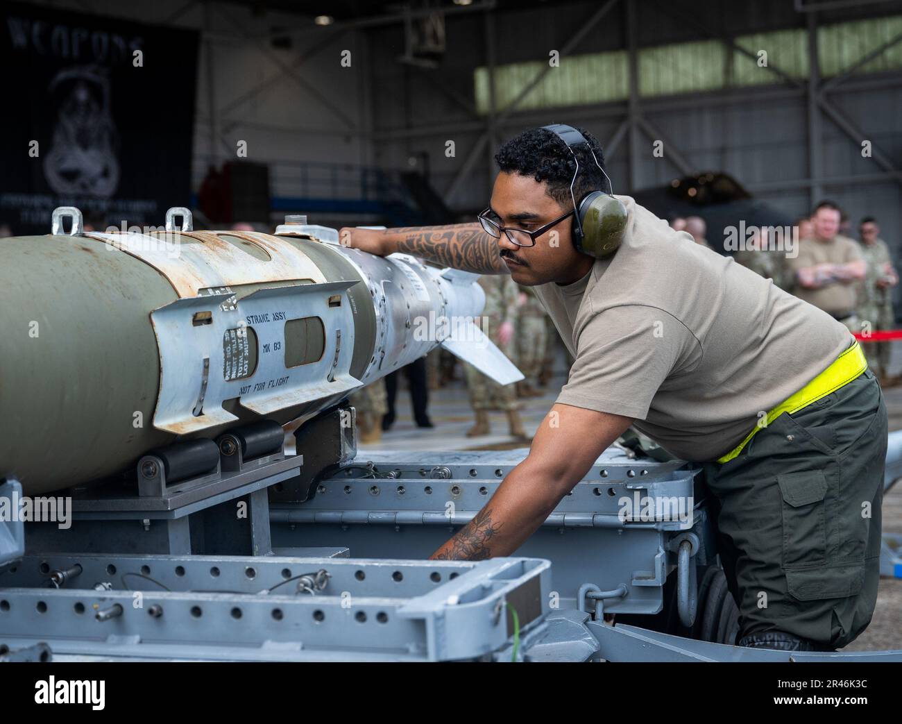 Senior Airman Damian Soto, 43rd Fighter Generation Squadron, lifts up a ...