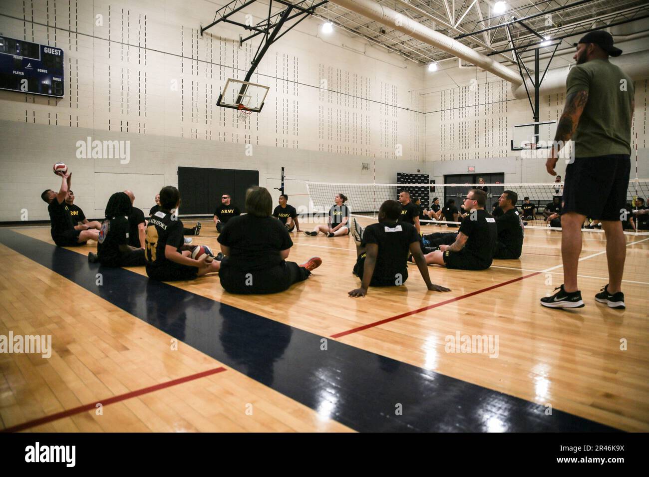 U.S. Army Athletes, warm-up for sitting volleyball during the U.S. Army ...