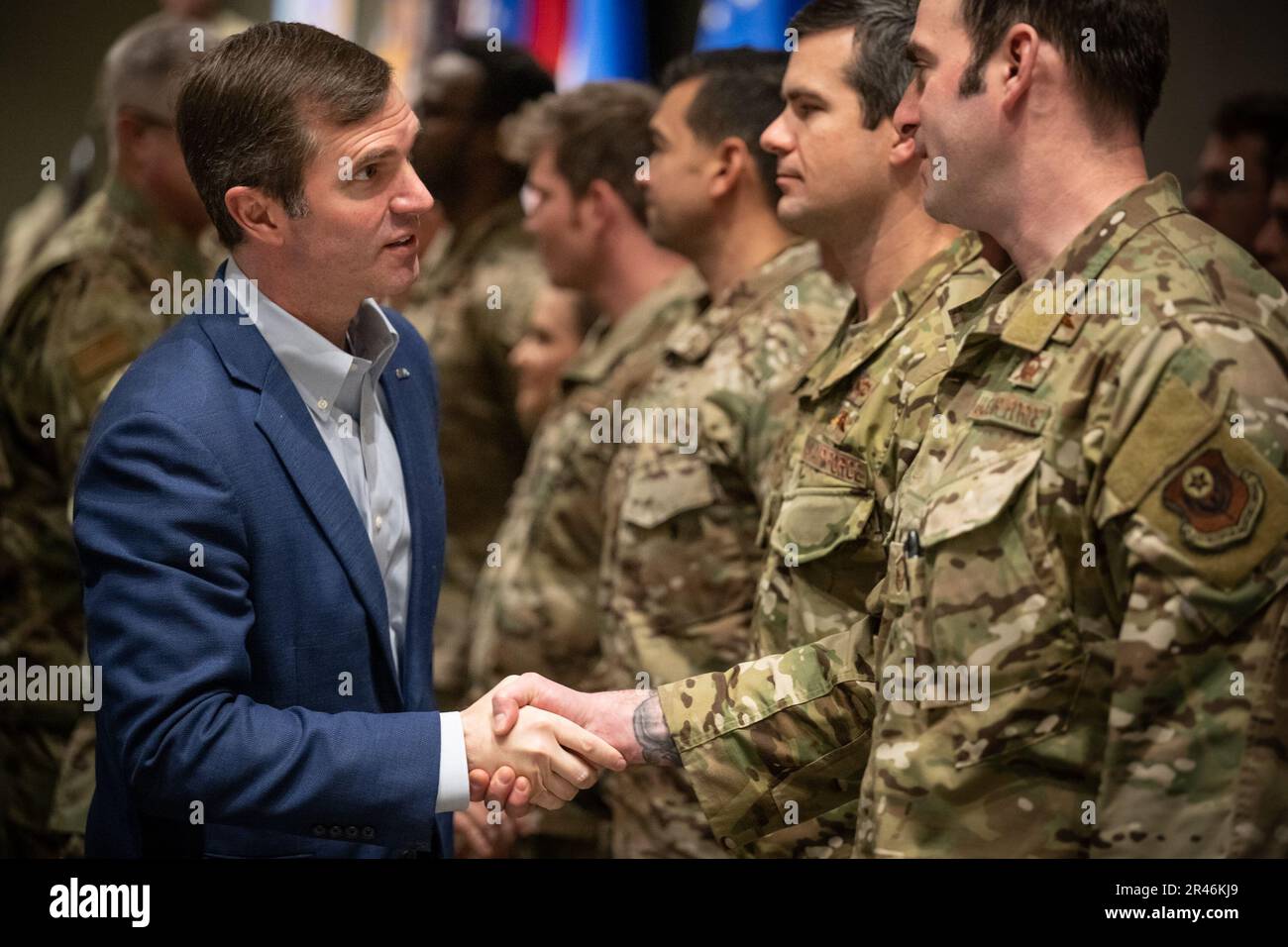 Kentucky Gov. Andy Beshear congratulates members of the Kentucky Air ...
