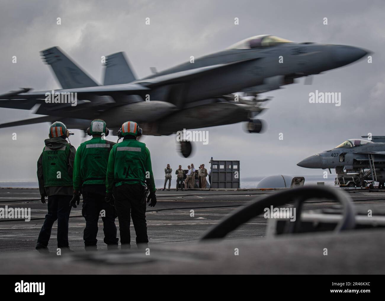 230411-N-MH015-1183 PHILIPPINE SEA (April 11, 2023) An F/A-18E Super Hornet from the “Kestrels ...